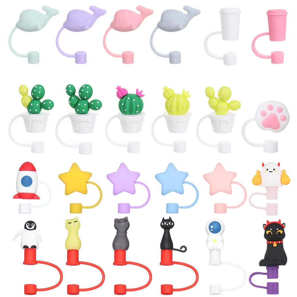 1PC Creative Reusable Silicone Straw Plug Splash Proof Drinking Dust ...