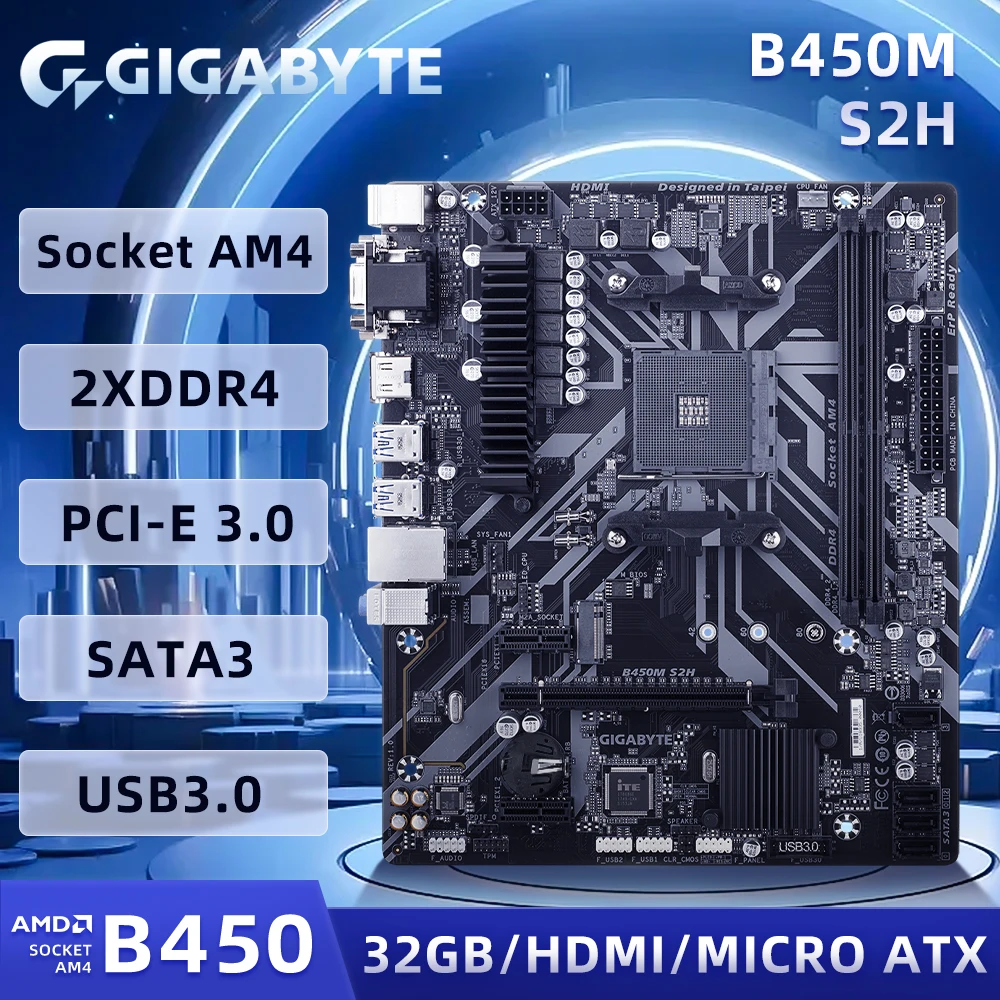 Gigabyte B450M S2H mainboard Socket AM4 2 x DDR4 DIMMs Maximum memory gigabyte-b450m-s2h-mainboard-socket-am4-2-x-ddr4-dimms-maximum-memory