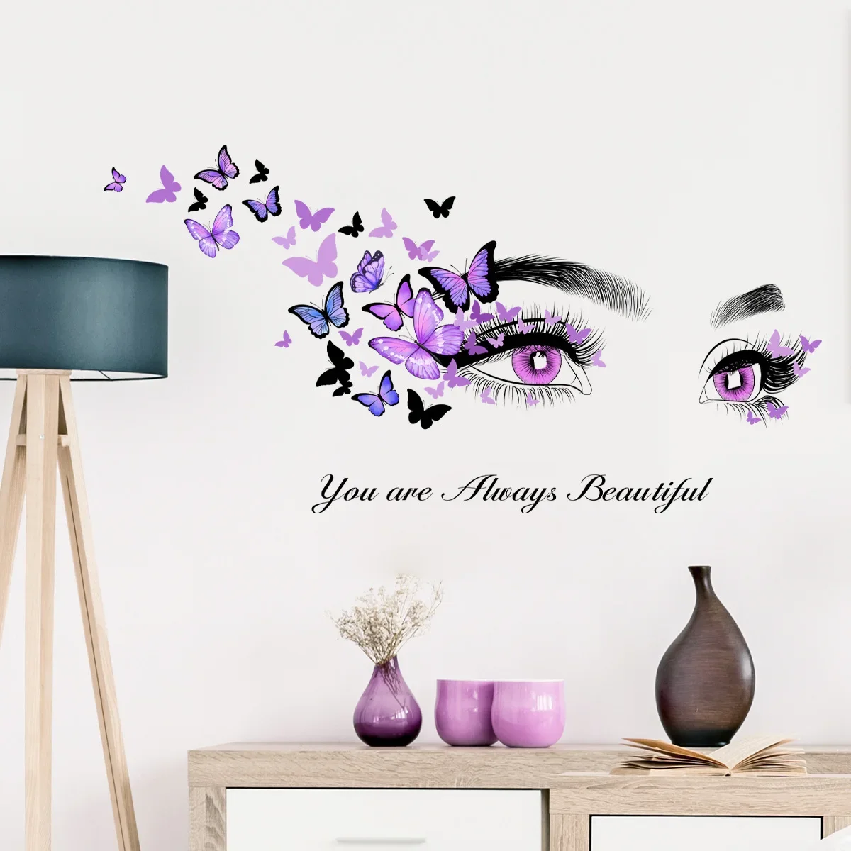 English Slogan Purple Series of Eyes Butterfly Wall Stickers Self ...