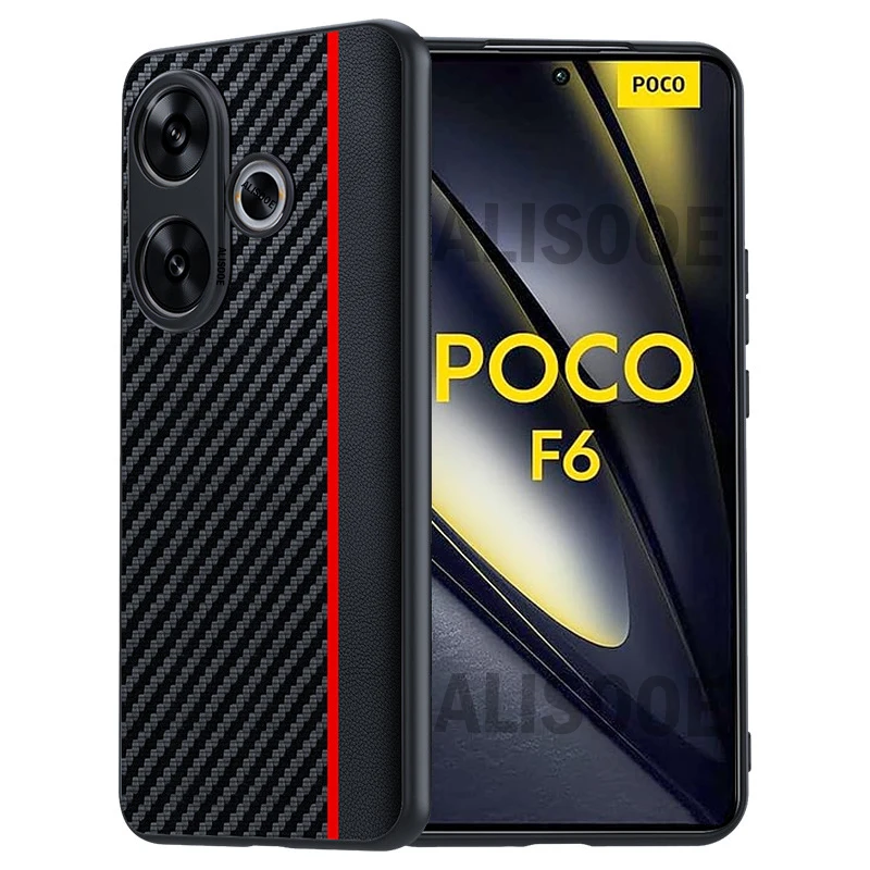Shockproof-Funda-for-POCO-F6-Case-Luxury-Fiber-Texture-PU-Leather ...