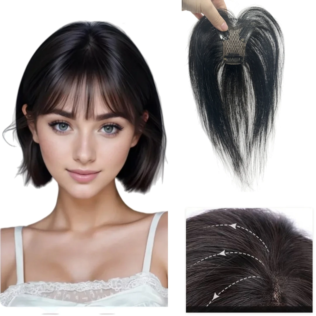 Clips in Human hair bangs for women fluffy hair small topper wiglets ...