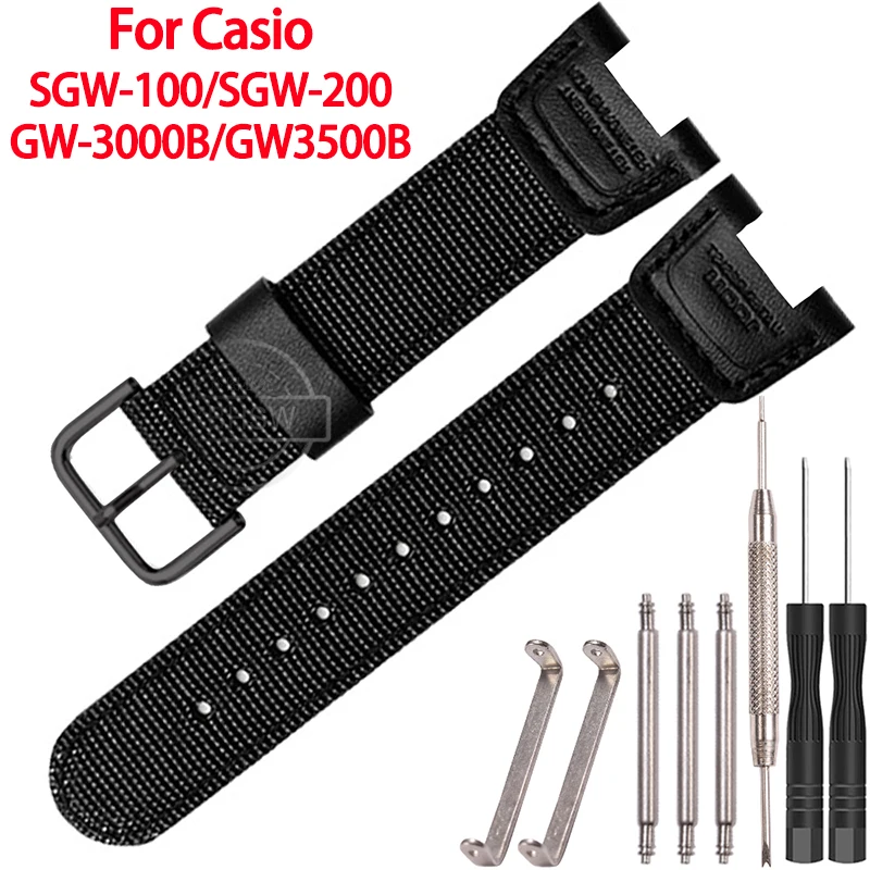 Nylon Leather Strap For Casio SGW 100 Twin Sensor GW 3500B PAS 400B PAW ...