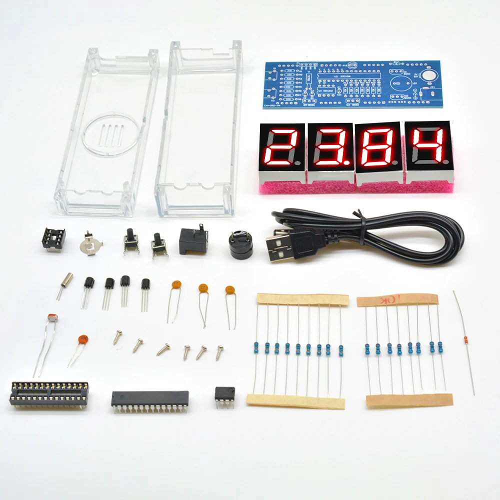 Electronic Clock Diy Kit Led Microcontroller Kit Digital Clock Time Light Control Temperature
