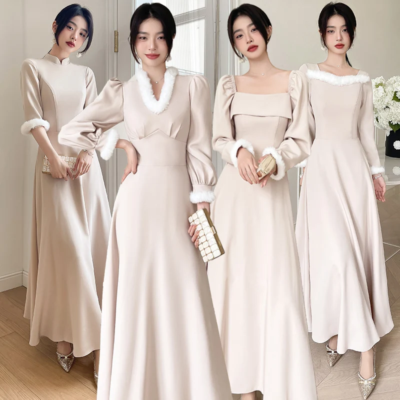 Women-s-Satin-Bridesmaid-Dress-New-Spring-Autumn-Long-Sleeve-Warm ...