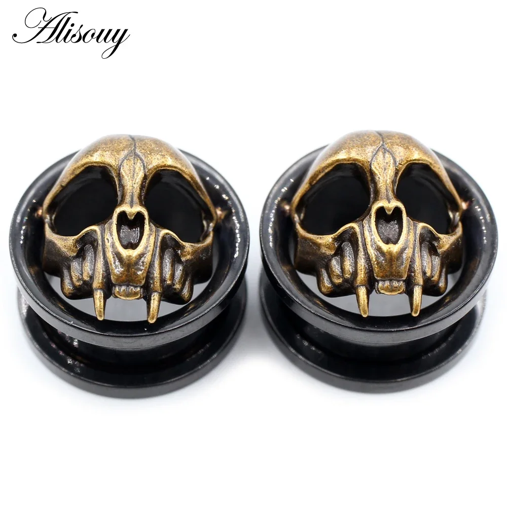 Alisouy-2-piezas-acero-inoxidable-cabeza-de-calavera-dorada-antigua-t ...