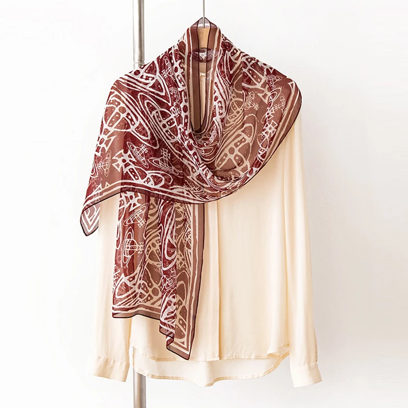 Scarf Brown Silk Women Sun Protection Breathable Summer Long Neck Wrap ...