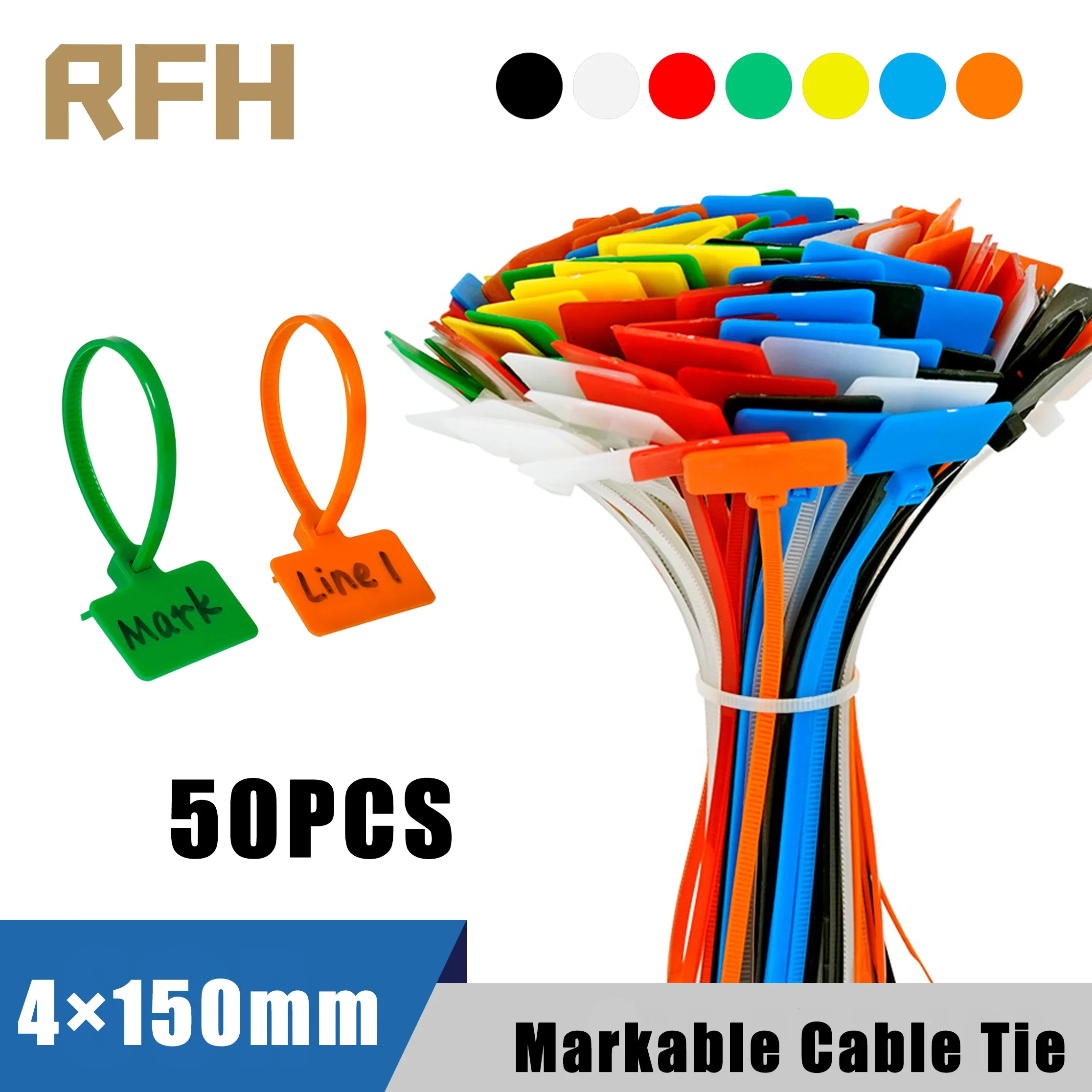 50pcs Easy Mark 4*150mm Nylon Cable Ties Tag Labels Plastic Loop Ties ...