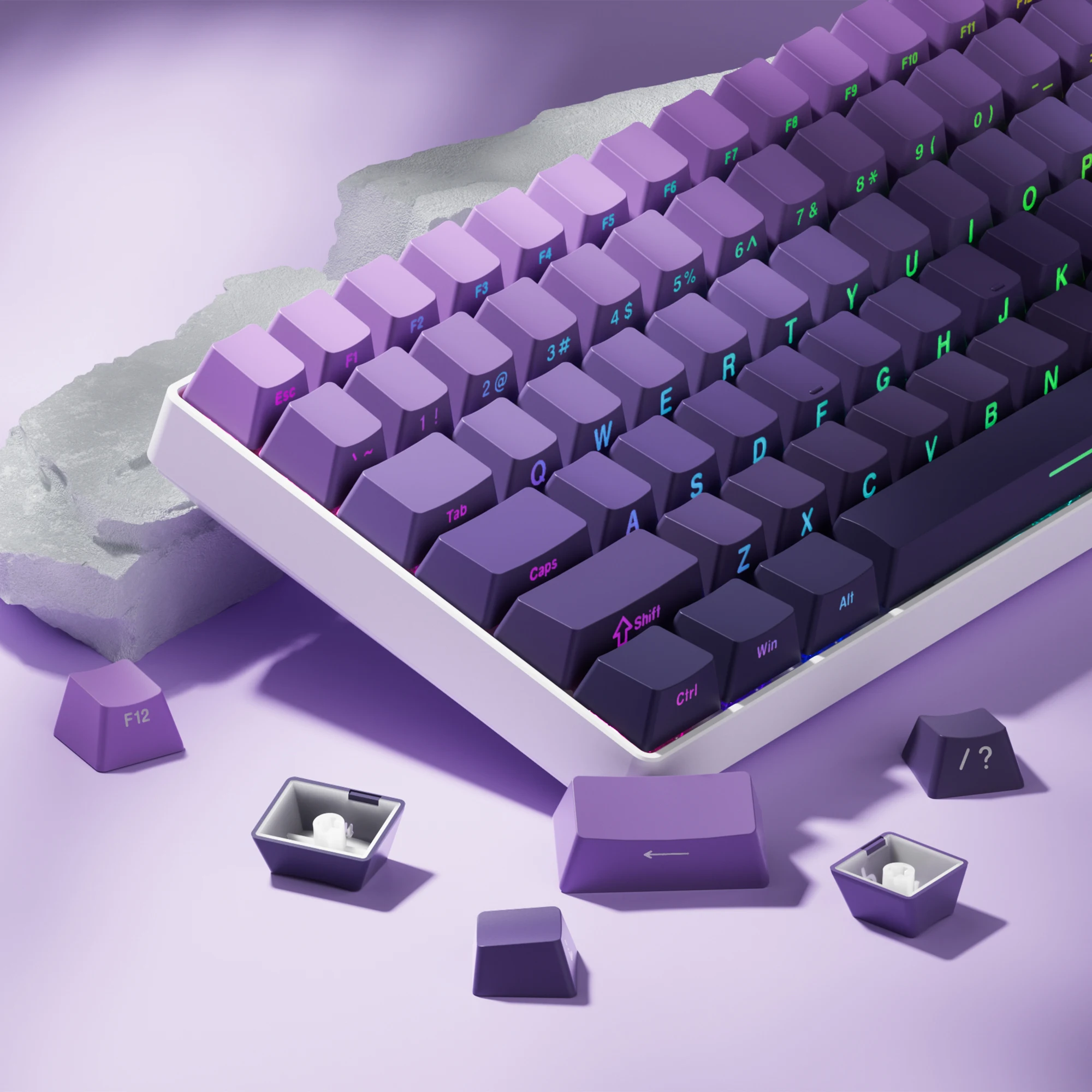 136 Keys Side Printed PBT Keycaps Gradient Purple Double Shot Shine ...