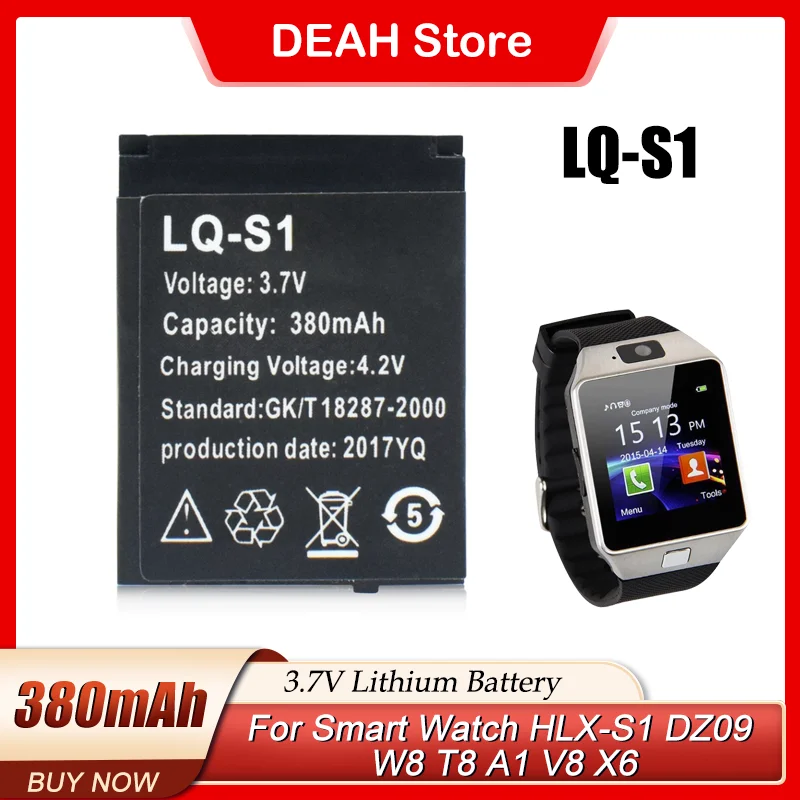 1-4pcs LQ-S1 LQS1 Montre Intelligente Batterie 380mA 3.7V Lithium Batterie Rechargeable Pour ...