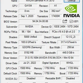 MLLSE RTX 3070 8GB Gaming Graphics Card GDDR6 256 Bit PCI Express 4.0× ...