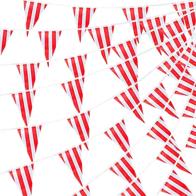 1 Pc 32.8ft Red and White Striped Pennant Banner Flags, Carnival Circus ...