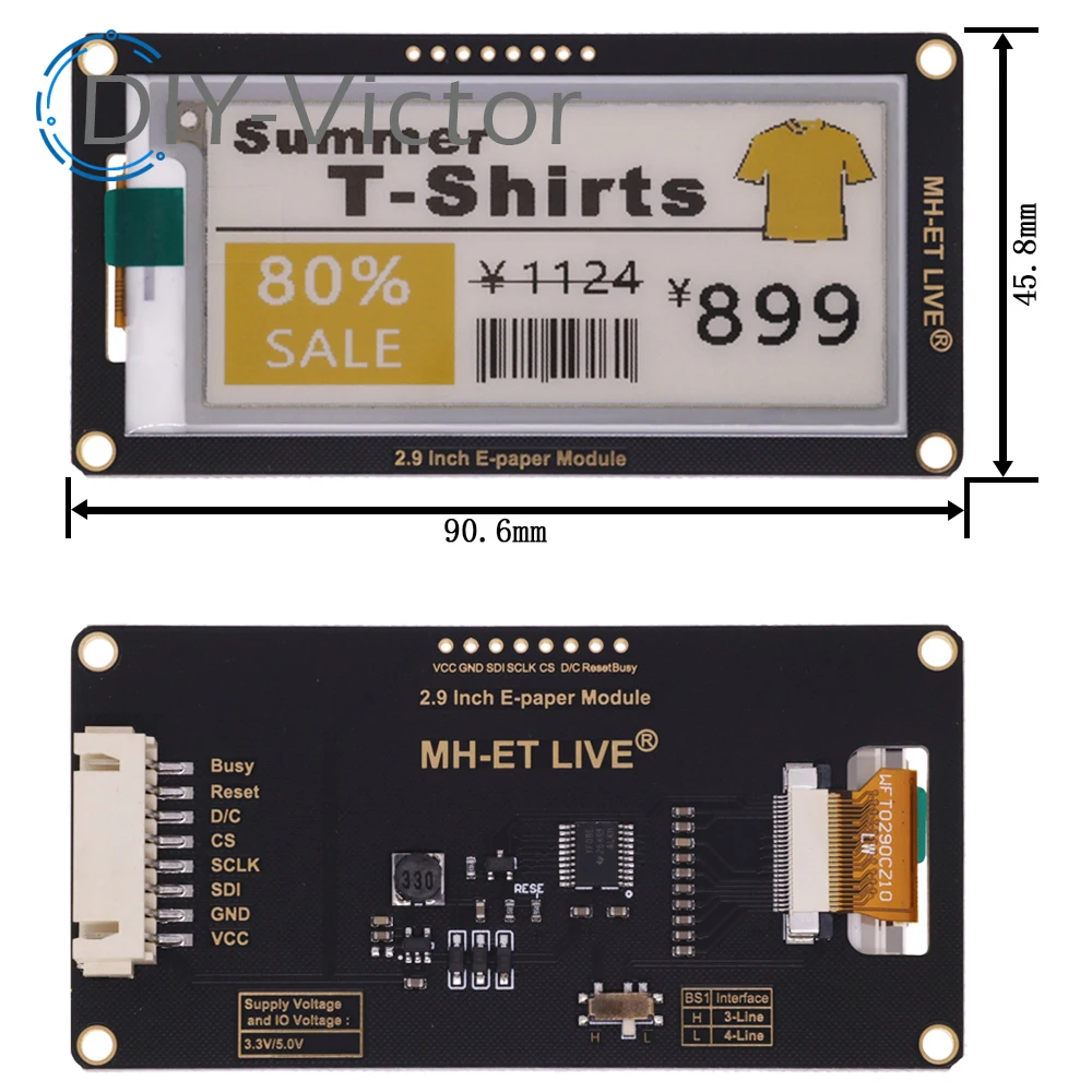 Tela E Módulo De E Ink Eink De 29 Polegadas Suporte Para Arduino Uno Stm32 Raspberry Pi Esp32 