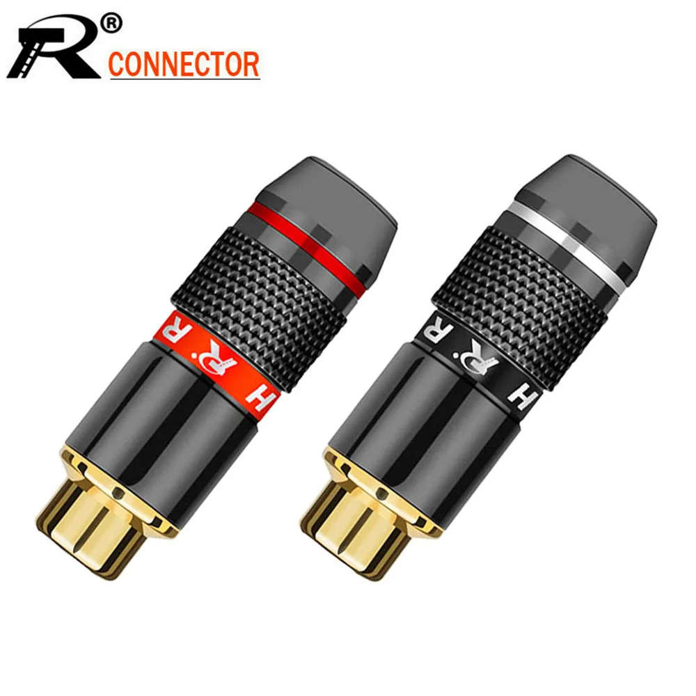 10pcs/lot Rca Female Jack Wire Connector Gold Plated Amplifier Speaker ...