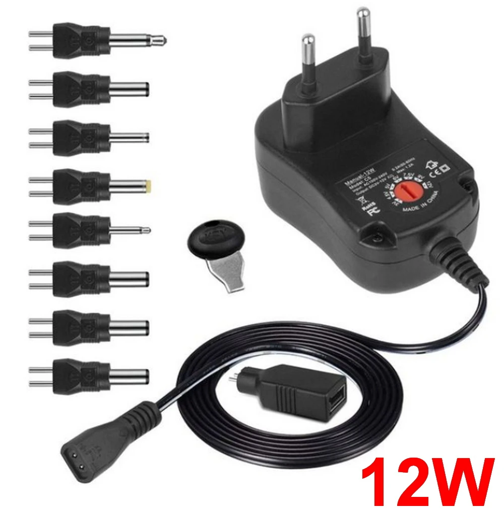 12W Universal Adjustable Power Adapter Charger AC To DC Plug 3V 4.5V 5V ...