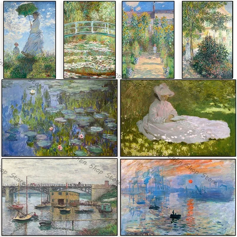Claude Monet Abstract Retro Impressionist Wall Art Canvas Painting ...
