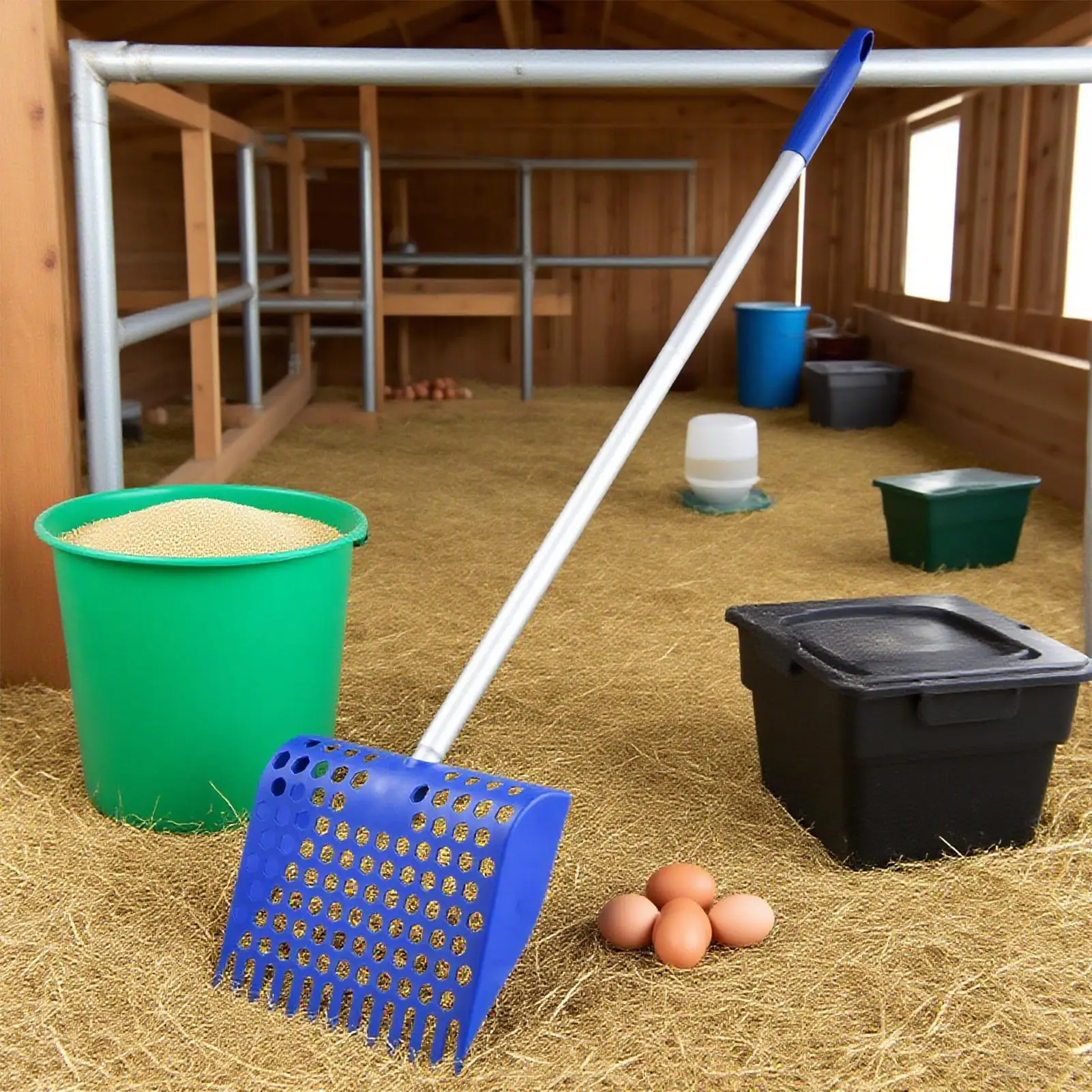 Dual-Head Poop Scoop and Rake, Detachable Dung Shovel for Chicken Coop ...