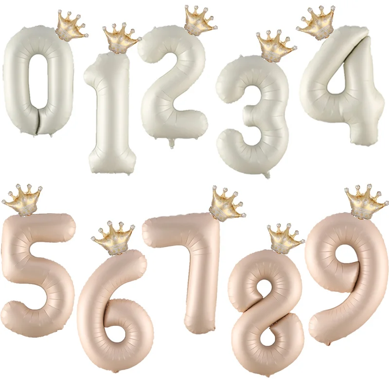 2pcs-32inch-Cream-Color-Number-Balloon-with-Crown-Large-Digital-Foil ...