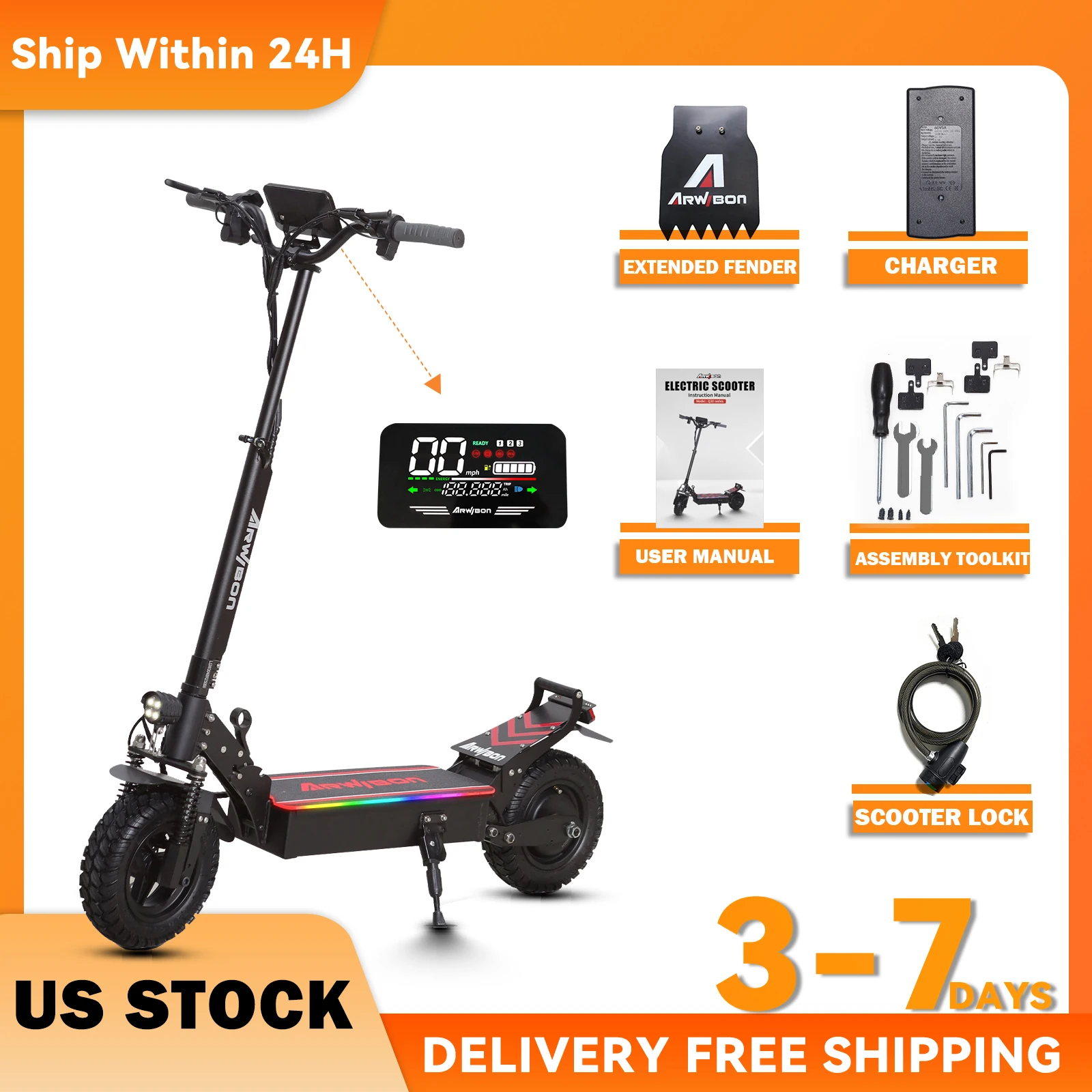 Arwibon Q30 Adult Electric Scooter 2500W Motor Top Speed 30MPH, 48V16AH ...