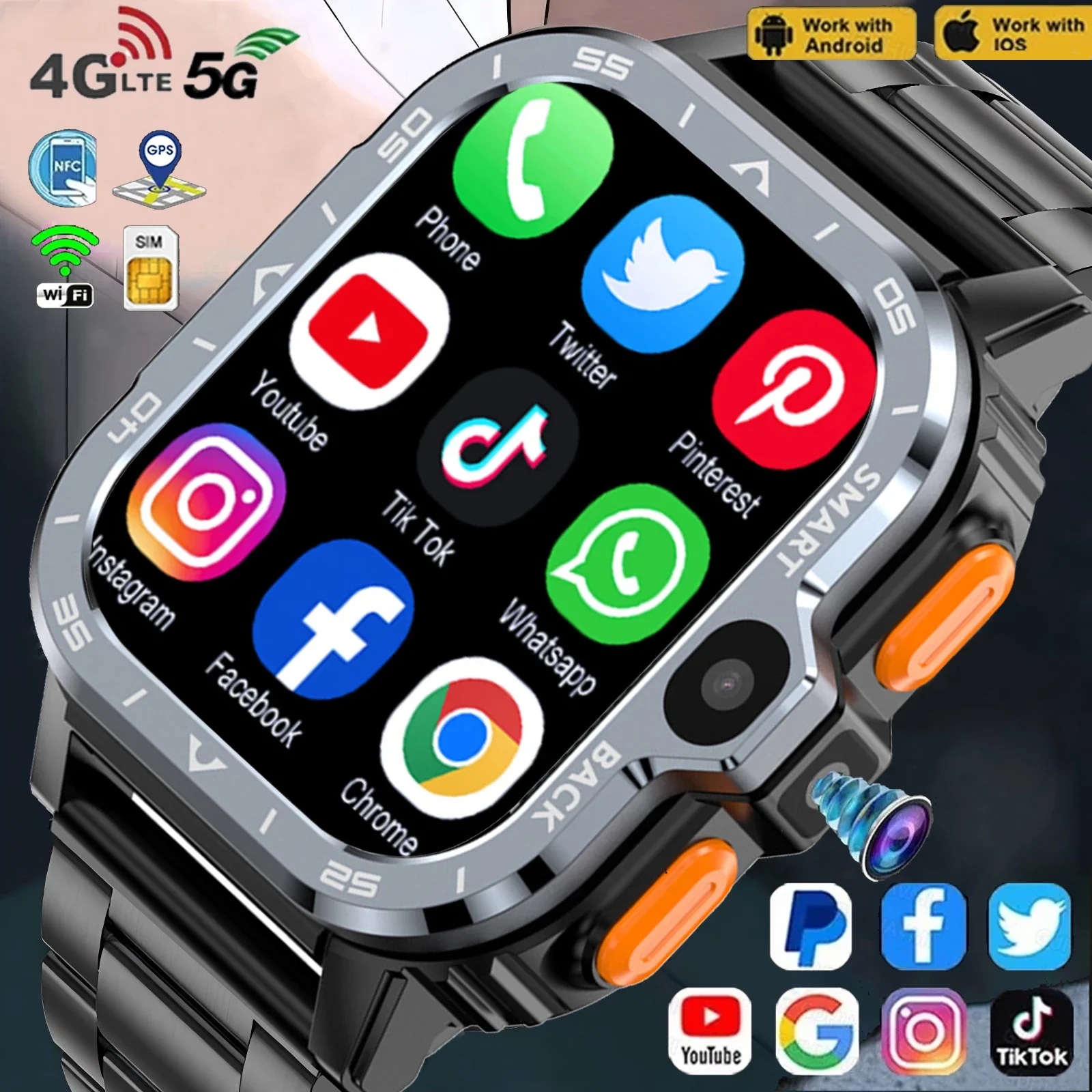2024 New SIM Smart Watch 4G Network GPS Navigation Wifi NFC Dual Camera ...