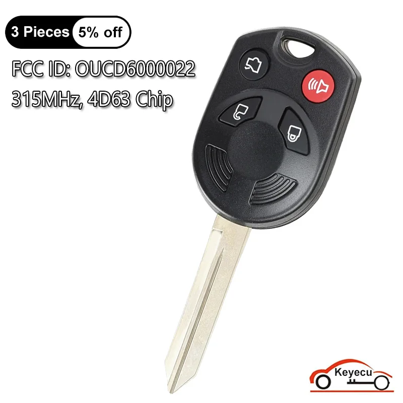 KEYECU Remote Car Key Fob 4 Buttons 315MHz with 4D63 Chip for Ford Edge ...