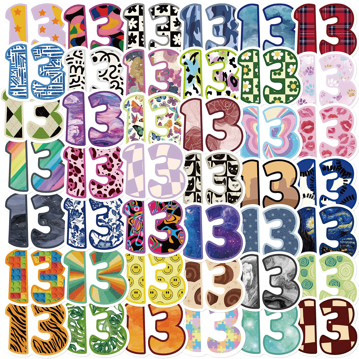 50PCS-Cartoon-Creative-Lucky-Number-13-Stickers-Personality-Graffiti ...