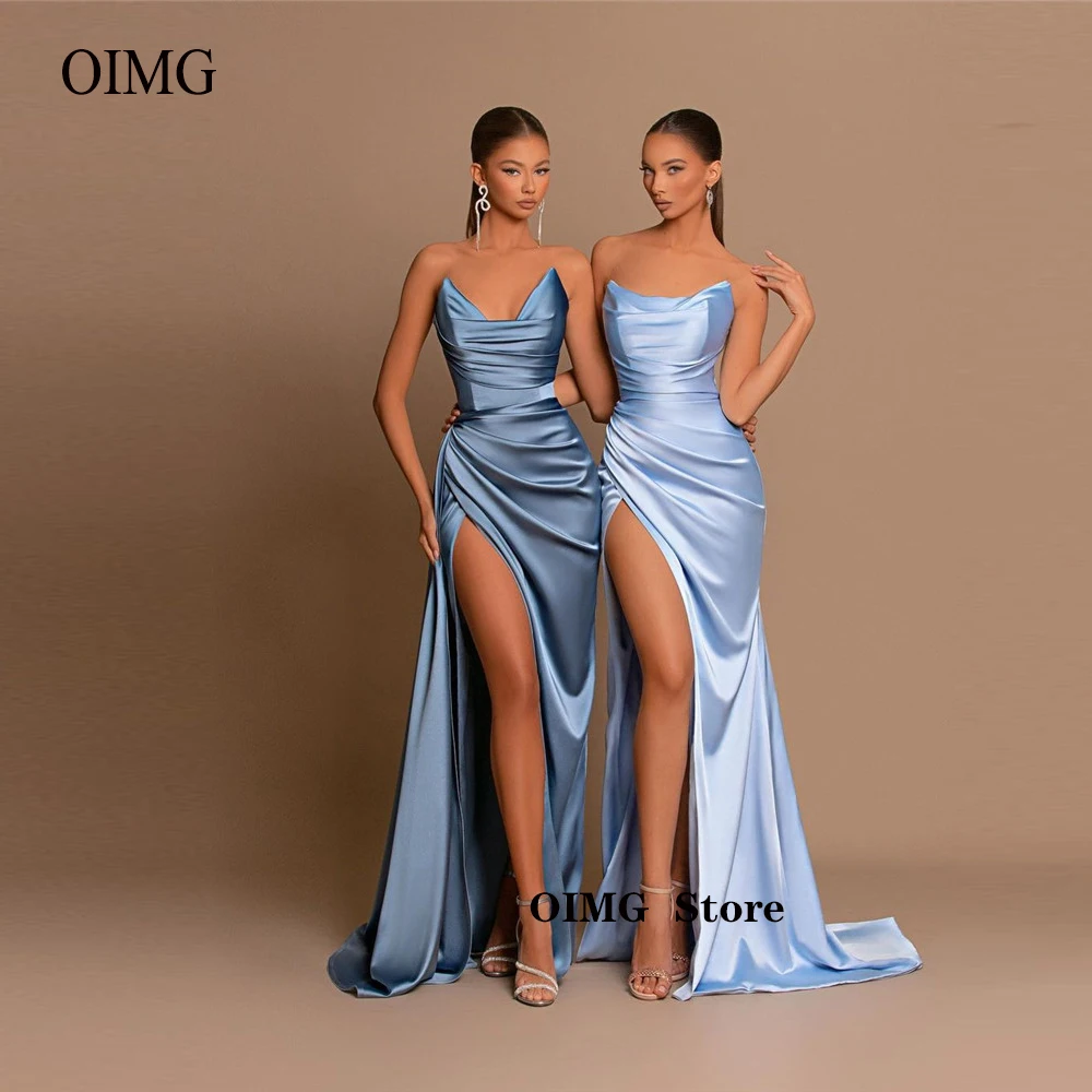 OIMG Sexy Straplesss Mermaid Satin Long Evening Dresses Light Dusty ...