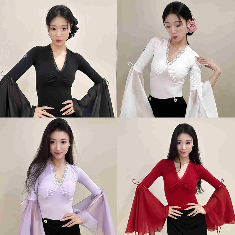 2025 New Ballroom Dance Tops Women Latin Dance Clothing V Neck Leotards ...