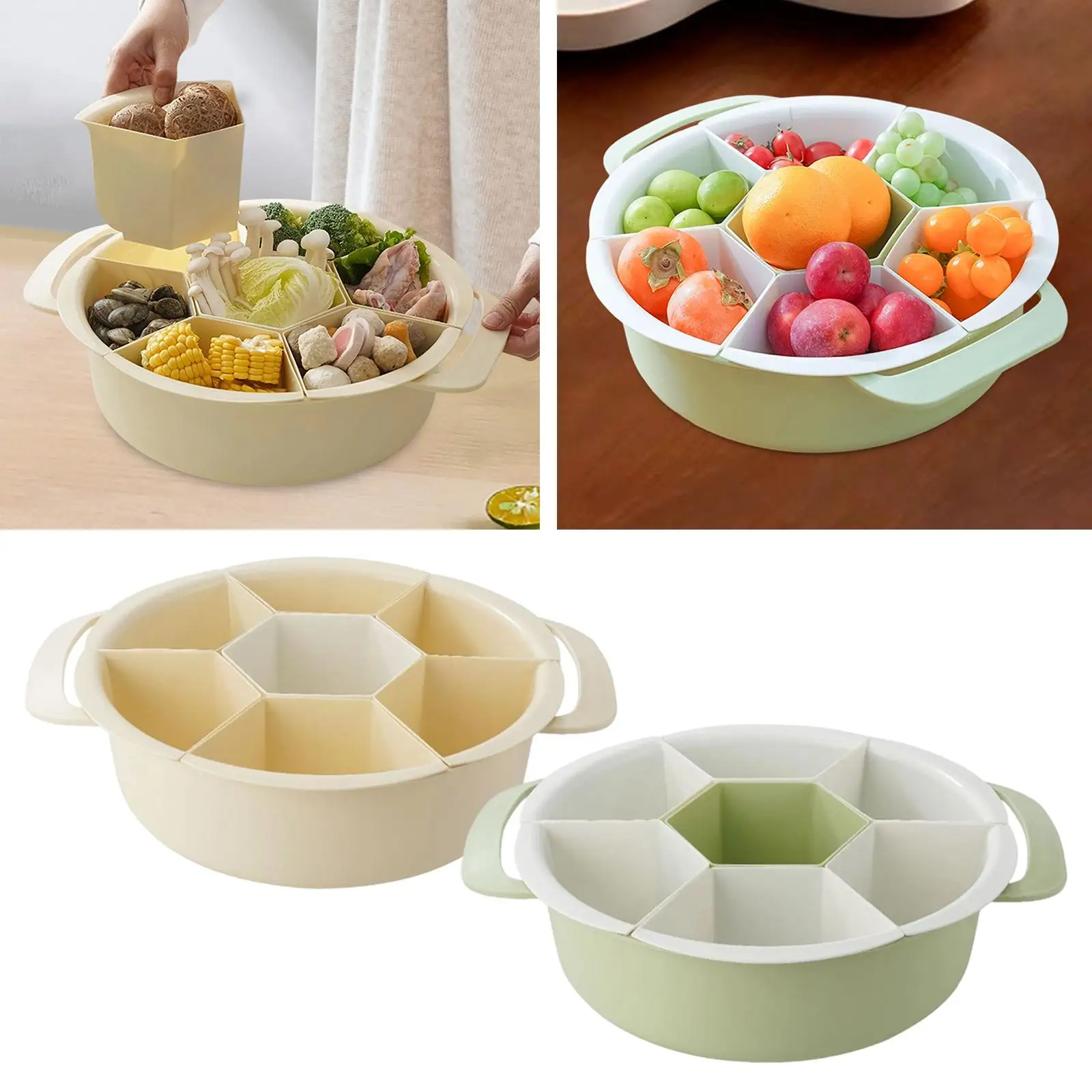 Rotating Vegetable Tray with Drainage Partitioned Serving Dish Food ...