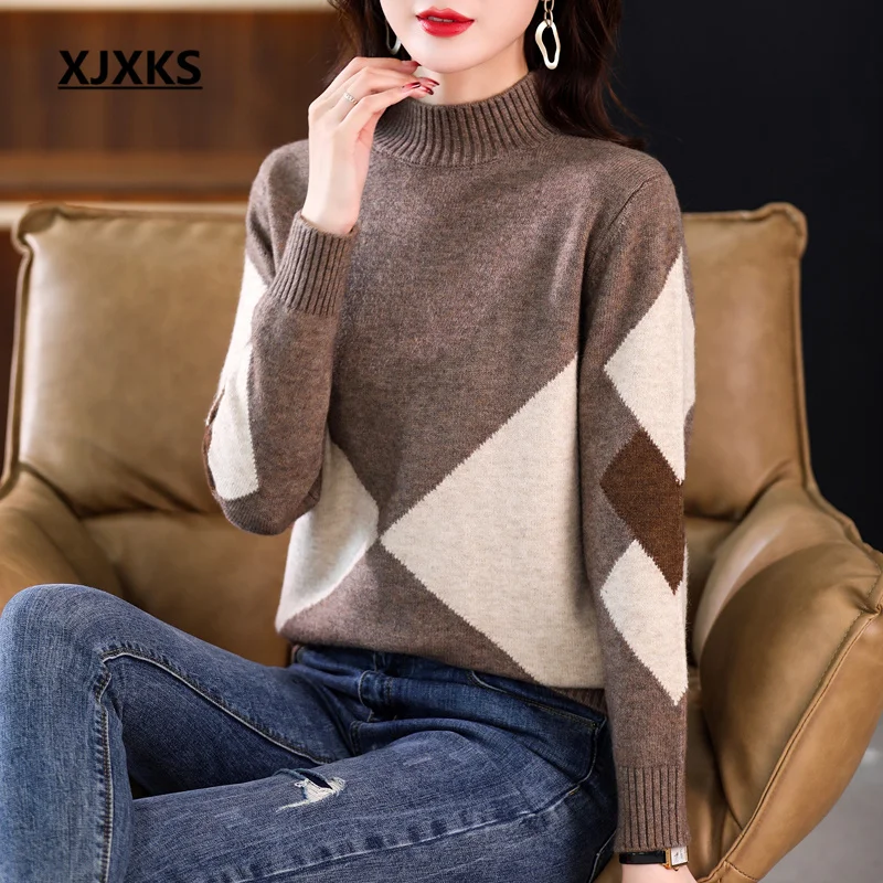 XJXKS-2022-New-Women-s-Winter-Sweater-Fashion-Stitching-Soft ...