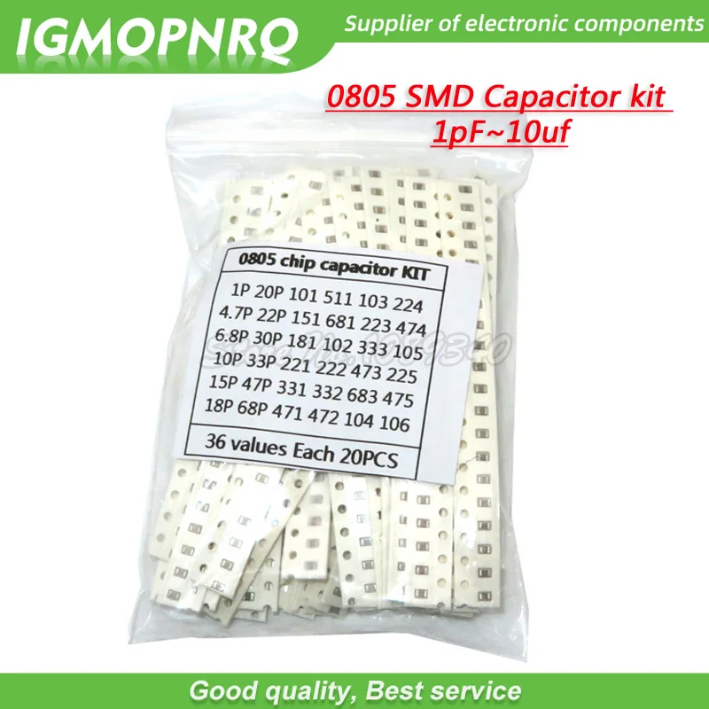 36values each 20pcs=720pcs 0805 SMD Capacitor assorted kit 1pF~10uF ...