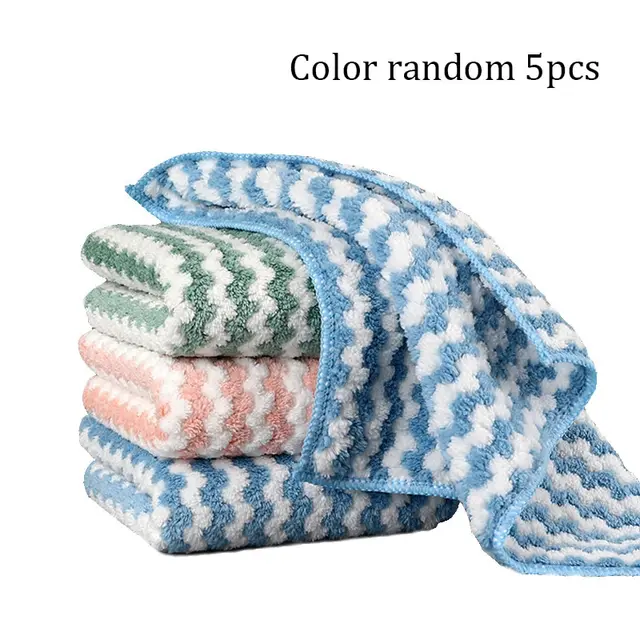 5pcs Kitchen Dishwashing Cloth Superfine Fiber Water Absorbent Cleaning ...