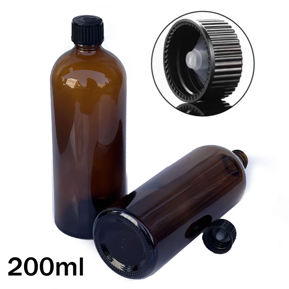 200ml AMBER Dram Glass Bottle with Screw Cone Caps with Cone liner Drum ...