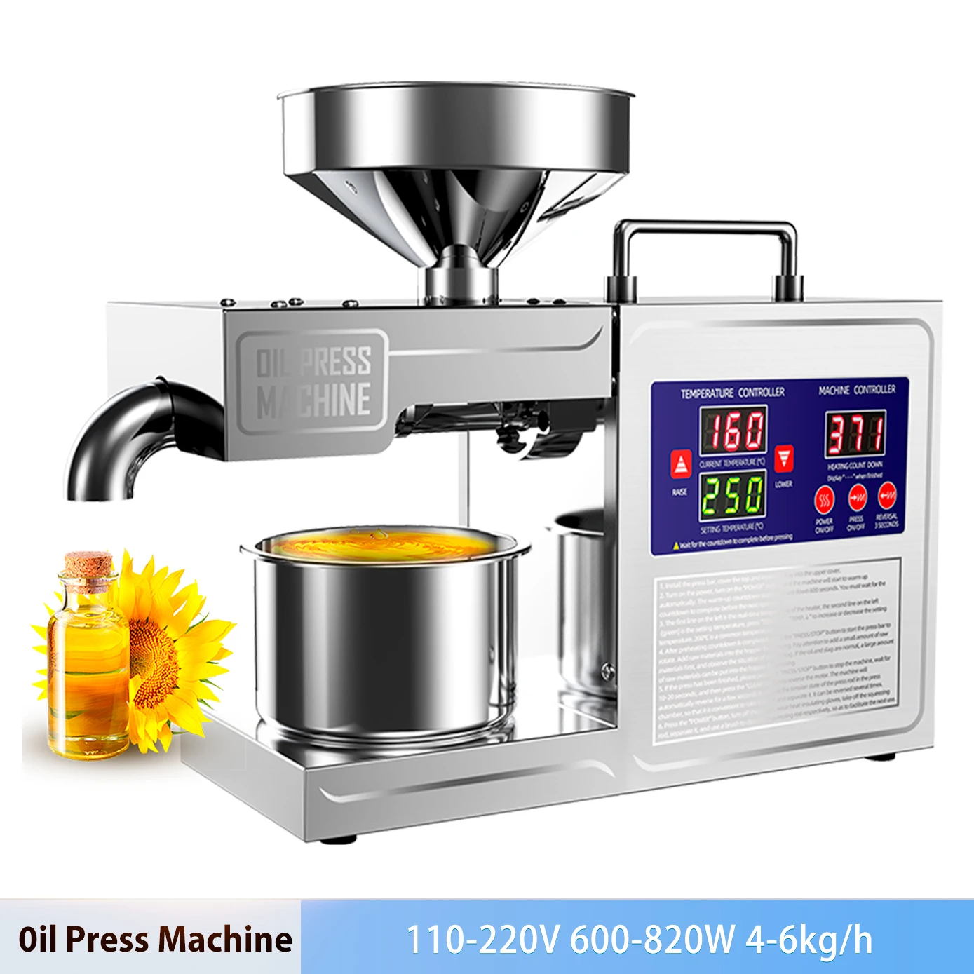 B03S-Stainless-Steel-Oil-Press-Household-Full-automatic-Machine-Multi ...