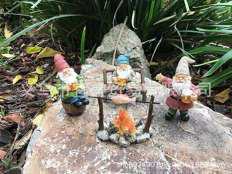 5pcs/set Resin Dwarf Party Figurine - BBQ Garden Scene, Unique Micro ...