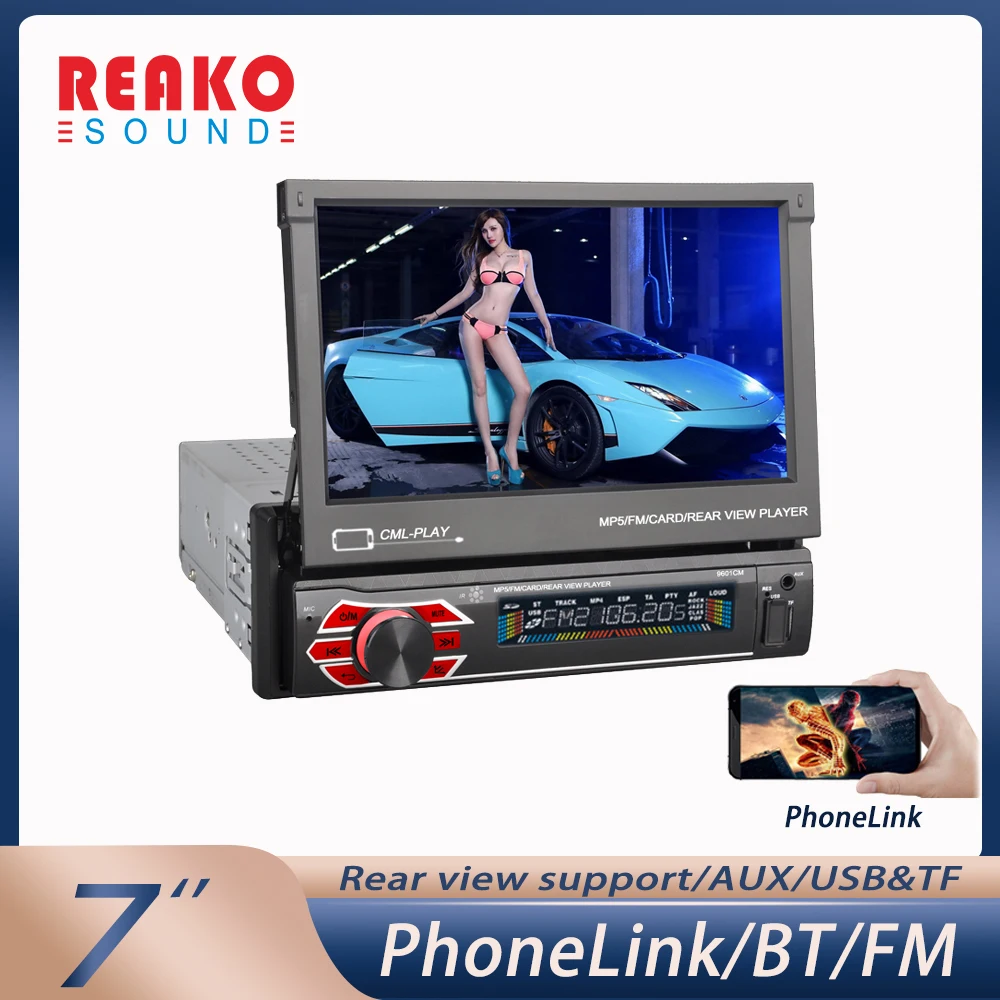 REAKOSOUND-1-Din-Autoradio-7-Retractable-Screen-Multimedia-Player-Mirror-Link-Car-Radio-Stereo ...