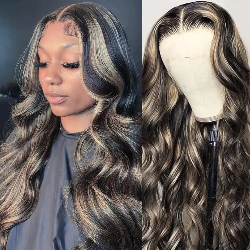 13x6-Highlight-Ombre-Lace-Front-Wig-Human-Hair-1b27-Balayage-Body-Wave ...
