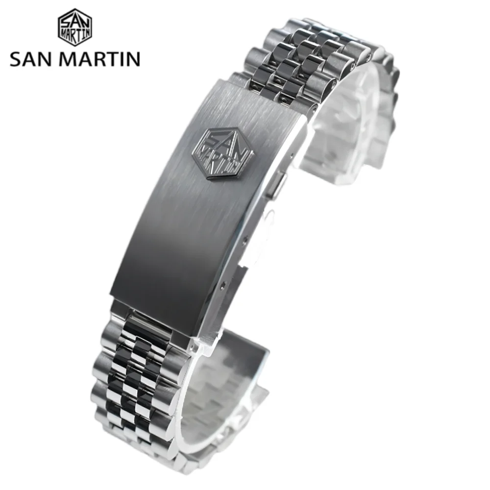 San Martin 5-Link Steel Bracelet For 20mm Watch Fly Adjust Fold-Over ...