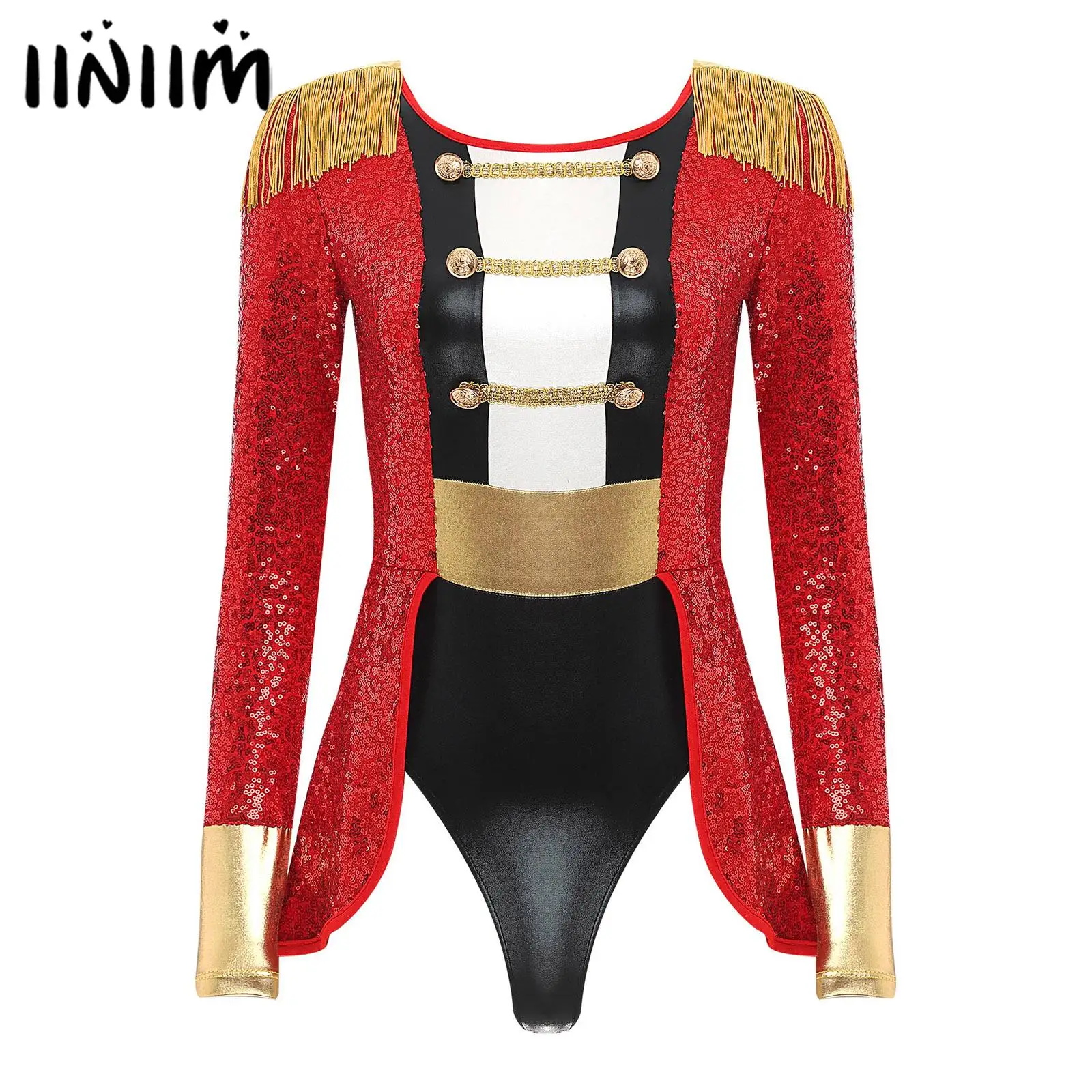 Macacão de veludo com franja Epaulette Bow para mulheres, roupa Ringmaster Circo Cosplay ...