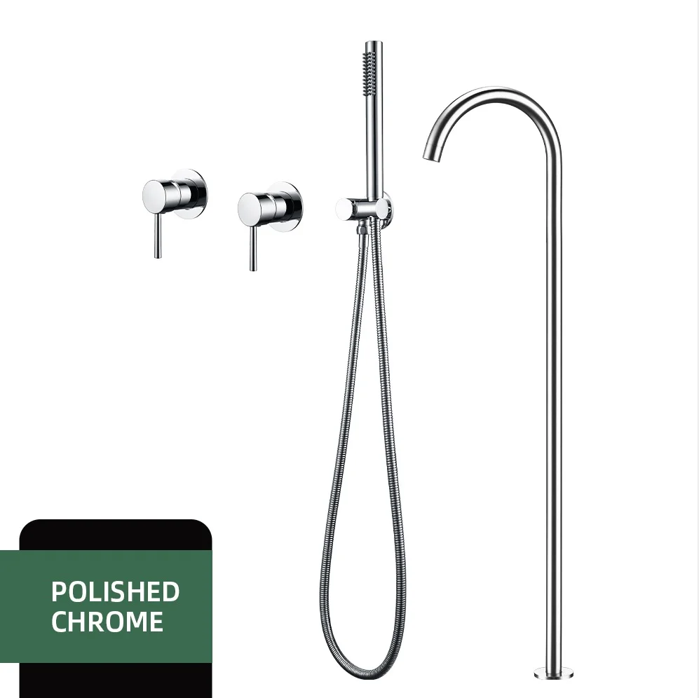 Bathtub Faucet Polished Chrome Floor Standing Shower Hot and Cold Water ...