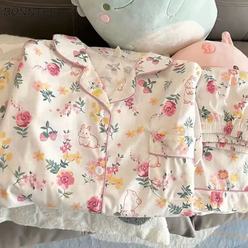 Pajama-Sets-for-Women-Lovely-Korean-Style-Sweet-Flowers-Rabbits-Ins ...