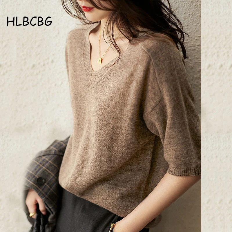 Hlbcbg Solid 2022 Women Basic Sweater Spring Summer Chic V Neck Womens ...