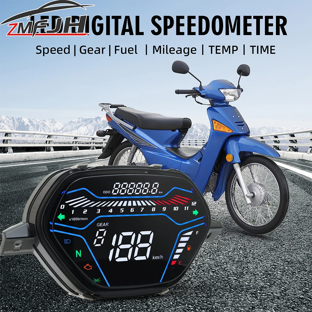 Motorcycle Speedometer RPM Odometer Fuel Level Gear Time LED Dashboard ...
