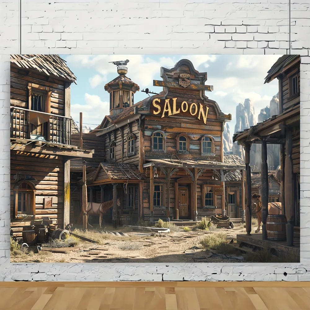 Western Cowboy Saloon Background Wild West Wood Architecture Retro wood ...