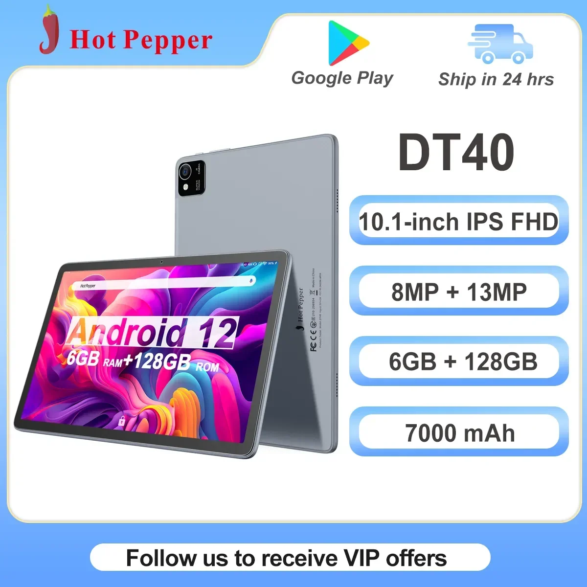 Hot Pepper Tablet DT40 6GB RAM 128GB ROM + 1TB Expansion 10.1-inch IPS Full HD MTK8183 7000mAh ...