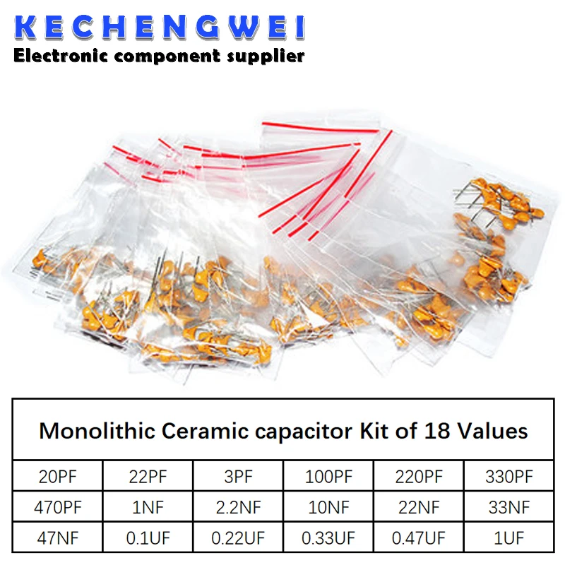 18values*10pcs =180pcs Monolithic Ceramic Capacitor 20pF~1uF,ceramic ...