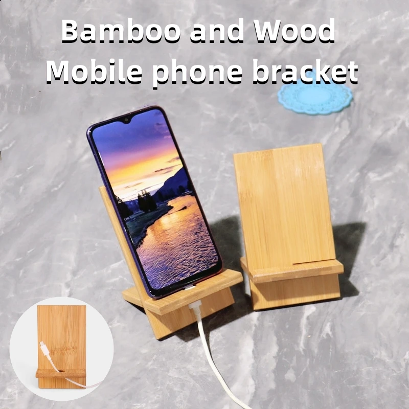 Bamboo Cell Phone Stand For Desk With Charging Hole, Removable Wooden ...
