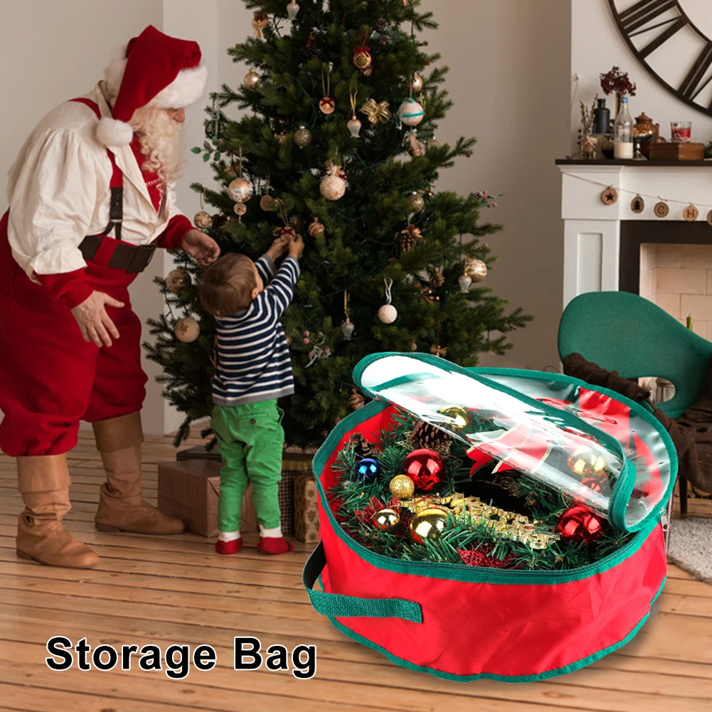 Folding-Christmas-Wreath-Storage-Bag-With-Handle-Transparent-Window ...