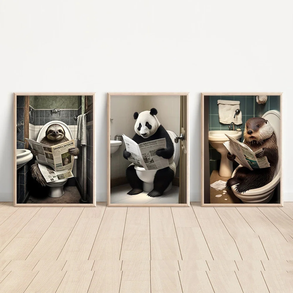 Animal-Wall-Art-Funny-Panda-Bathroom-Toilet-Posters-Prints-Sloth ...
