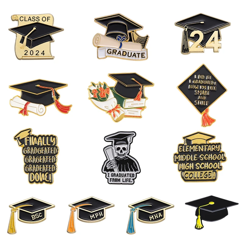 24-Graduation-Season-Brooch-Enamel-Pins-Custom-Bachelor-s-Hat-Brooch ...