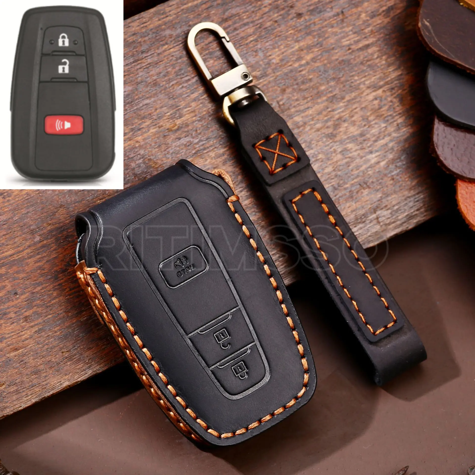 Leather-Car-Remote-Key-Case-Cover-Fob-Keychain-for-Toyota-Camry-CHR ...